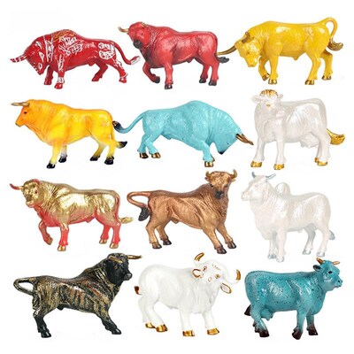 12Pcs Lifelike Cattle Bull ?Animal Model ?Kids Cognitive