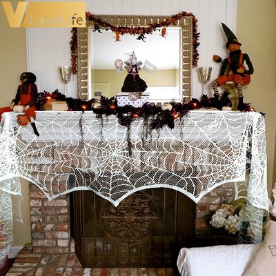 Halloween Decoration Lace Spider Fireplace Mantel Scarf