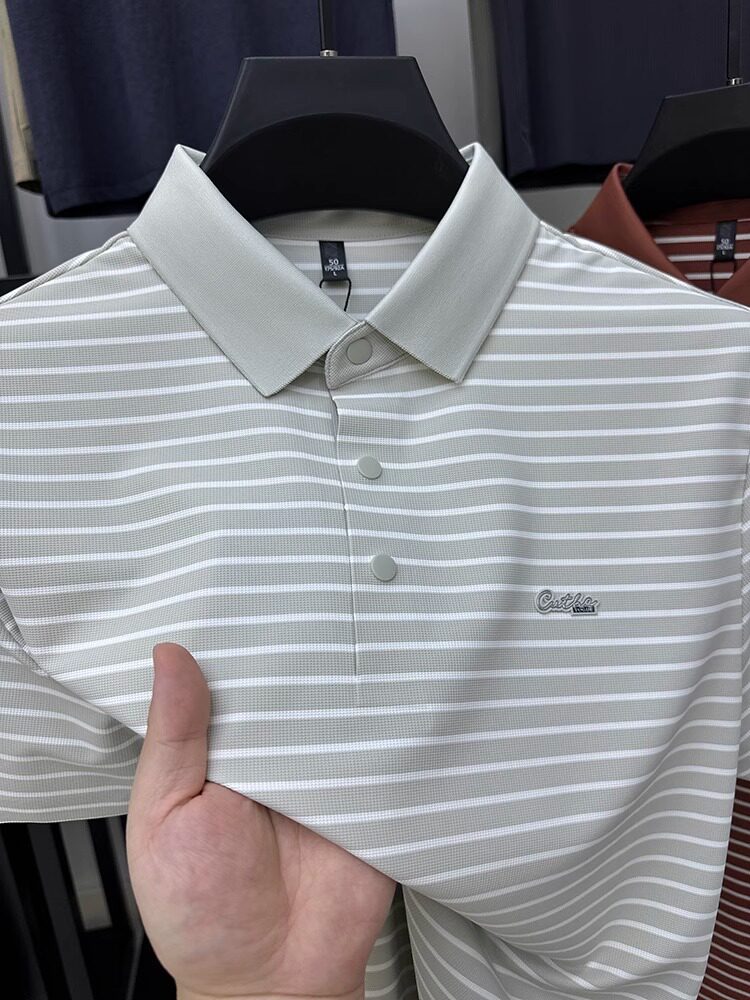 Bozz Bury~法式经典!冰丝条纹短袖t恤男子的夏季2025新休闲Polo