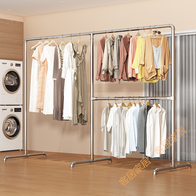 简易加粗加厚钢管晾衣架出租屋地摊阳台衣架落地衣架镀锌钢管衣架