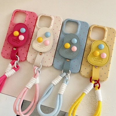 皮纹TPU波点手机壳适用iPhone15/16promax带支架手绳苹果11/12/13/14创意华为Pura70pro防摔Mate60/70保护套