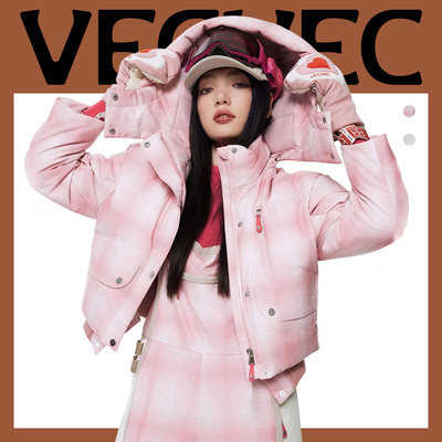 VECVEC双板滑雪服套装女P棉外套加厚保暖背带裤防风防水单板耐磨