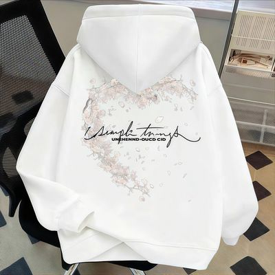 美式花卉印花加绒加厚连帽卫衣男