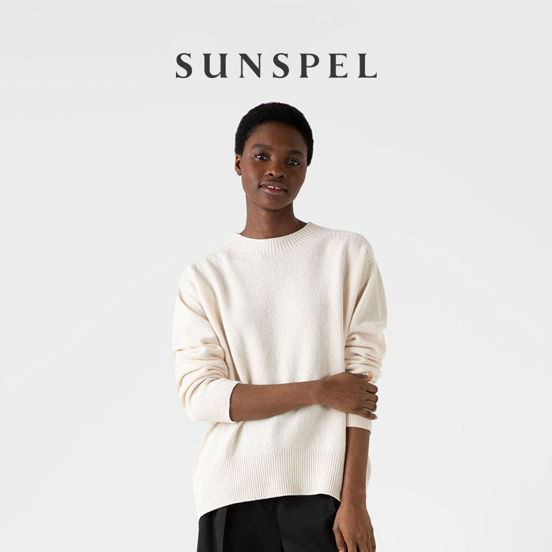 SUNSPEL女士秋冬羊羔毛宽松圆领针织毛衣