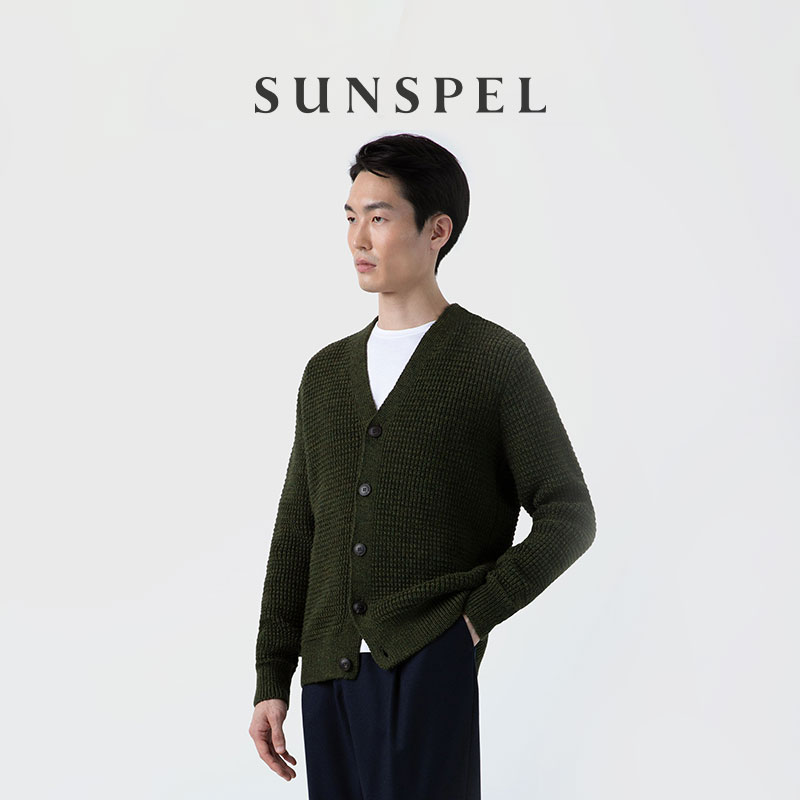 SUNSPEL男士秋冬美利奴羊毛V领针织外套 羊毛开衫