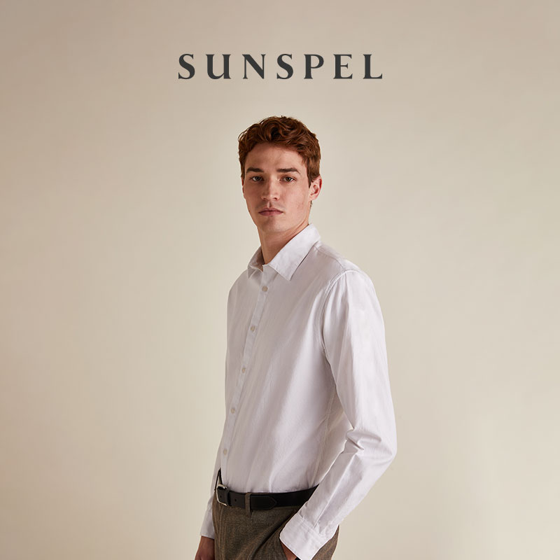 SUNSPEL男士早秋经典款纯棉牛津纺长袖衬衫