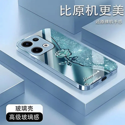 璀璨玫瑰适用OPPOReno13手机壳新款PKM110防摔镜头全包男女带挂绳液态玻璃硬壳保护套高级感时尚个性小众情侣