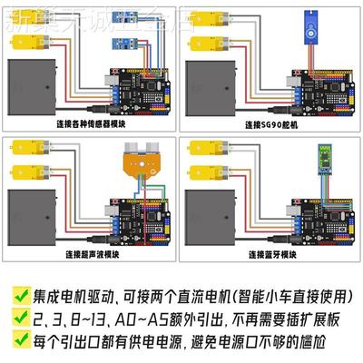 forarduino开发板UNOR3编程智能小车主控带电机驱动集成扩展板