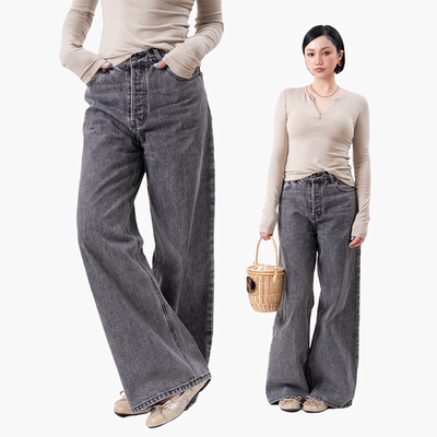 Link Exchange水洗灰黑布袋阔腿牛仔裤005_休闲简约baggy pants