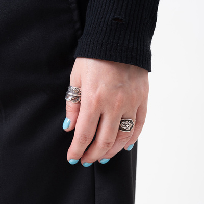 Link Exchange做旧925纯银复古雕花宽戒指_开口可调节