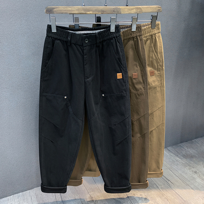 横亘密织纯棉锥形休闲裤工装长裤