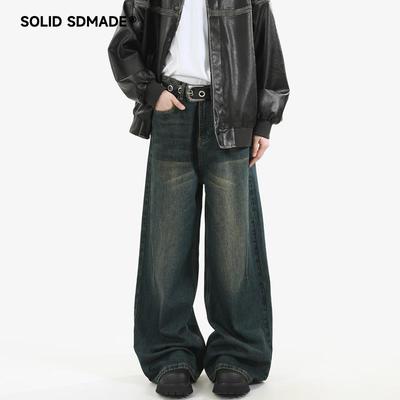 SOLIDSDMADE 美式水洗牛仔裤男女春季新款宽松直筒裤子潮牌阔腿裤