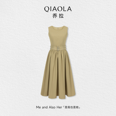 乔拉【塞纳闲叙】夏季精致女人风圆领设计正肩无袖A字连衣裙