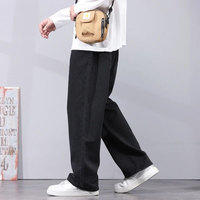 Black Jeans Men Loose Fit Baggy Pants Wide Leg Streetwear Hi