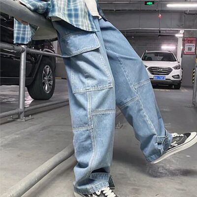 Cargo jeans Men Loose Straight Baggy Men's Jeans Mopping pan