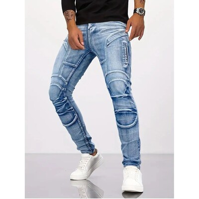 Two tone distressed patchwork jeans for men trendy jeans for
