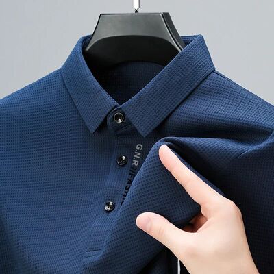 Men's Waffle Long Sleeved POLO Shirt with Letter Printed Lap