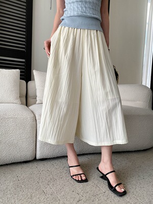司南 遮肉神裤 褶皱肌理感松紧高腰显瘦休闲九分阔腿裙裤 SN8732