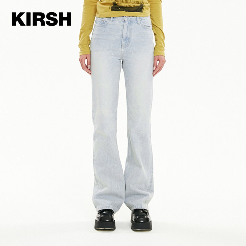 kirsh大樱桃秋季复古直筒微喇牛仔裤女春秋宽松阔腿修身显瘦裤子