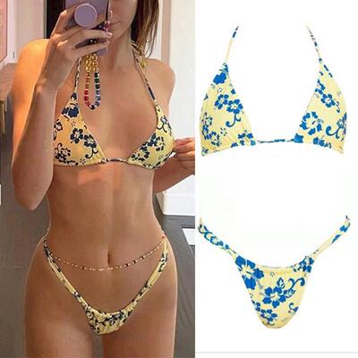 Rinabe Sexy Bikini Floral Print Swimwear String Bikini Set