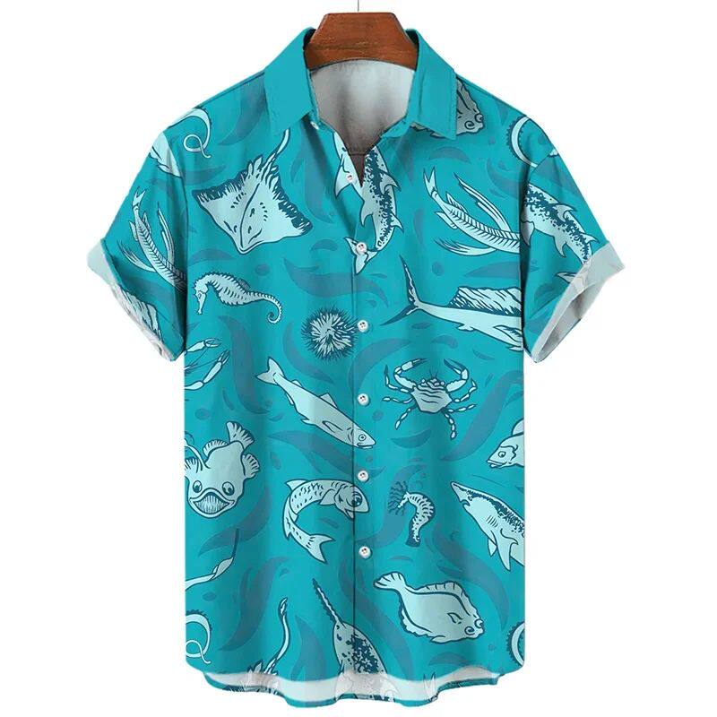 男士休闲海洋生物夏威夷3D短袖衬衫Hawaiian short-sleeved shirt