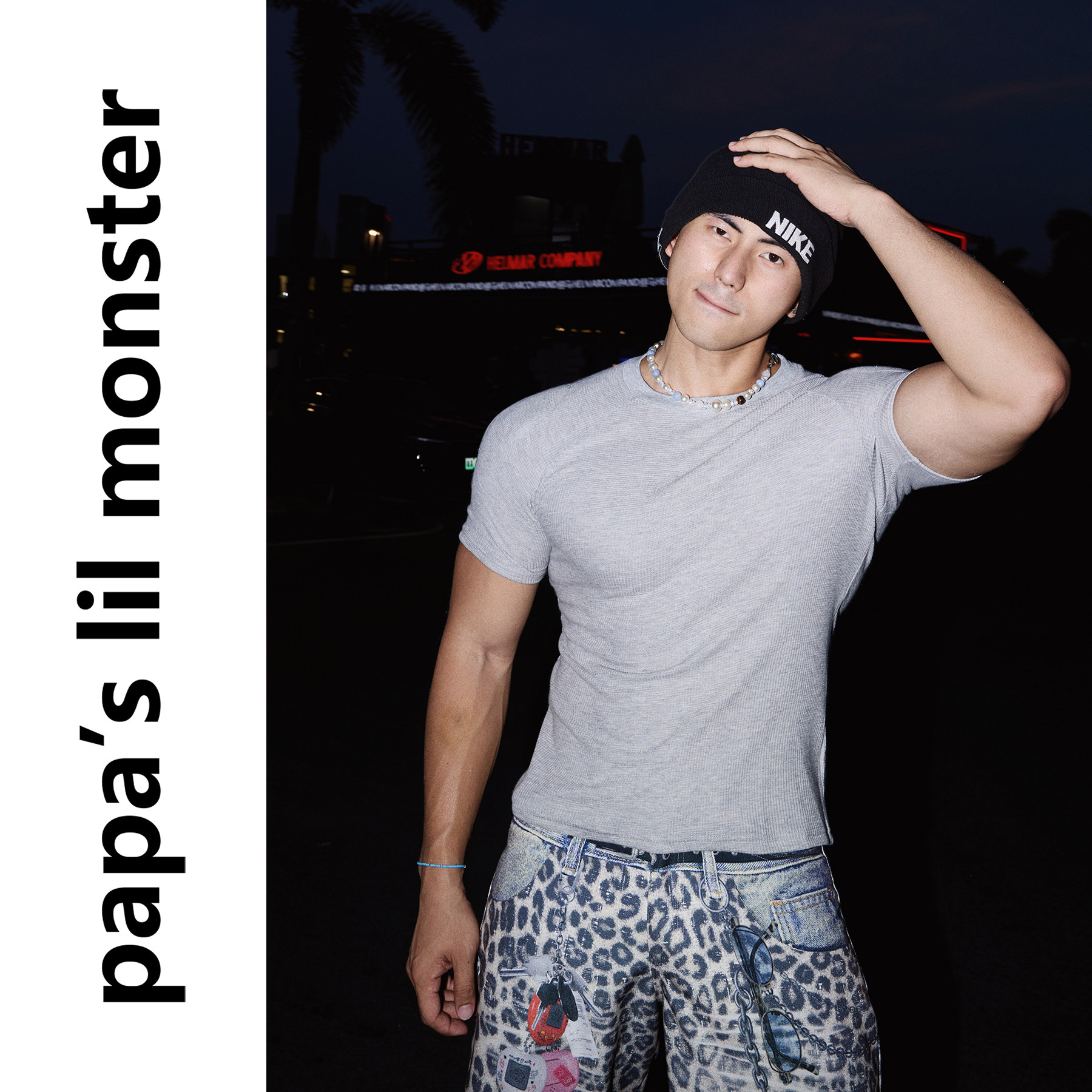 PAPASLILMONSTER【紧致有型】美式运动风 高弹透气垫肩短袖T恤男