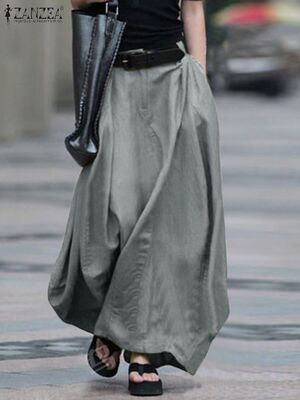 Vintage Summer Skirts ZANZEA Women High Waist Solid Cotton