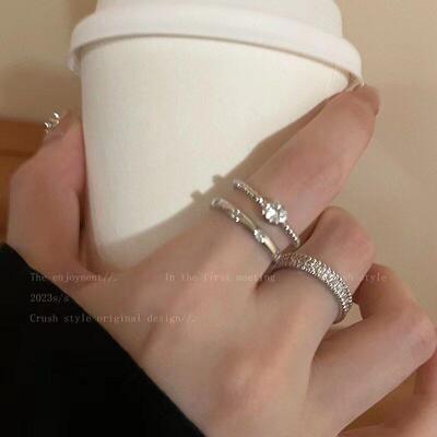 Open rings 3 pieces set跨境冷淡风套戒女素圈锆石开 口戒指3件