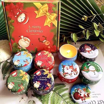 Christmas Metal Tin Jars Tinplate Round Candy Tin Can Candle