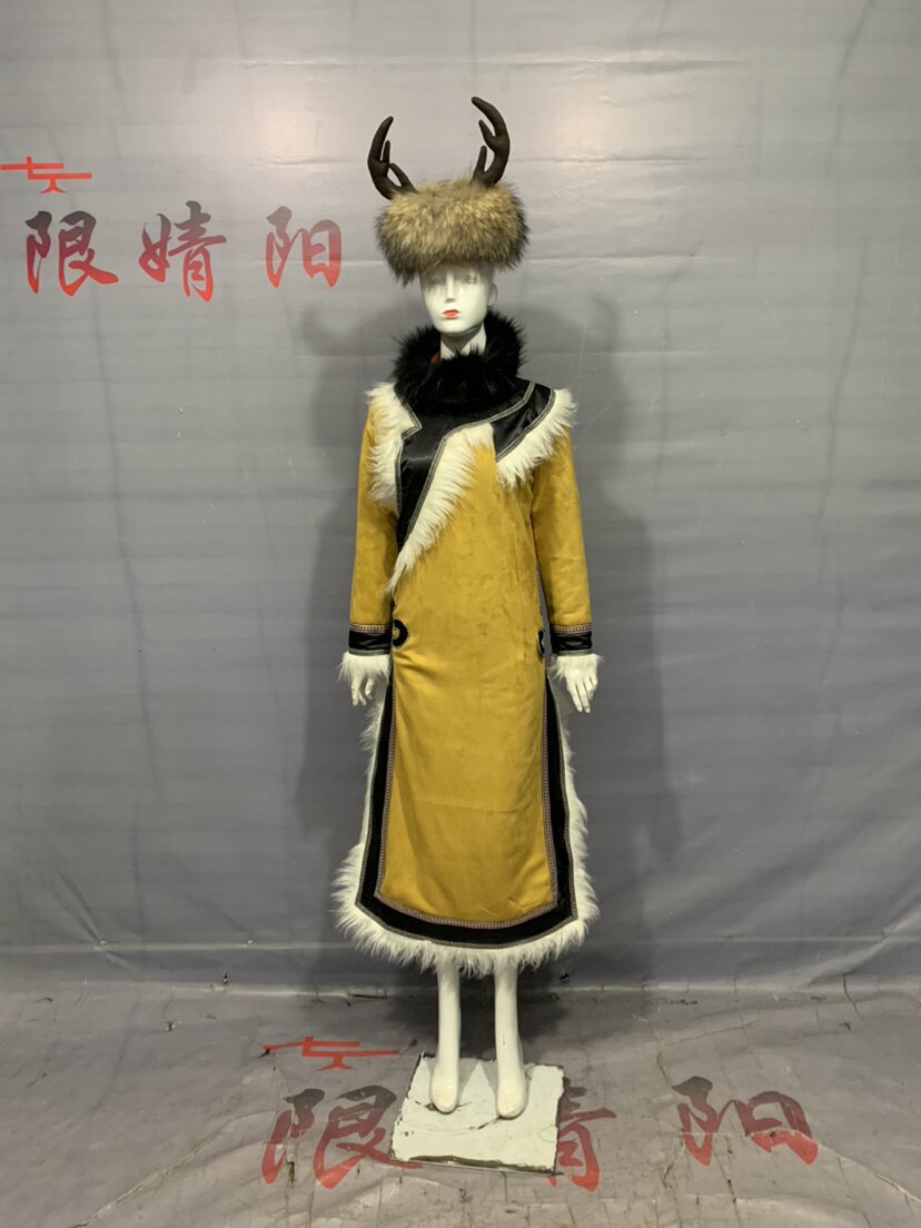 2023新款鄂伦春族舞蹈服装演出服橙色少数民族练习艺考表演服男款