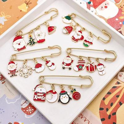 Christmas Collection Brooches Elk Santa Claus Pendant Fashio