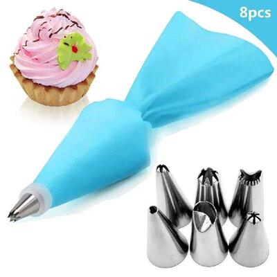 8PCS/bag Silicone Icing Piping Cream Pastry Bag + 6