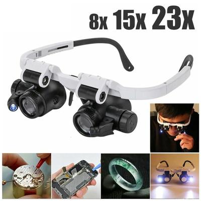 2XLED Watch Jeweler Repair Magnifier Head-Mounted Headband A