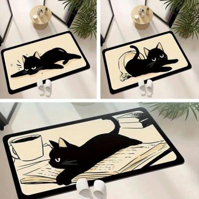 Black-cat Diatom Mud Bath Mat Non-slip Super Absorbent Bathr