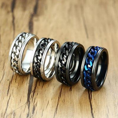 Anxiety Fidget Ring For Men Punk Titanium Stainless Steel Bl
