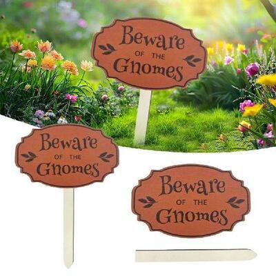 Beware of Gnomes Sign Ground Plug Wooden Handmade Warning
