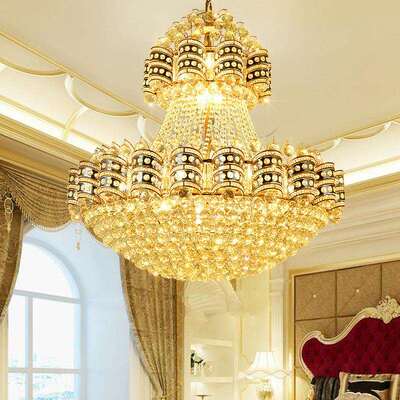 别墅楼梯水晶灯金色客厅灯大气创意餐厅吊灯过道大堂酒店灯91446
