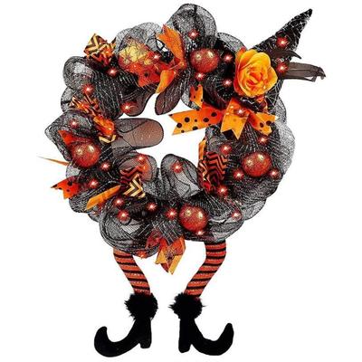 Halloween Wreath With Led Lights Door Hanging Decoration Pum
