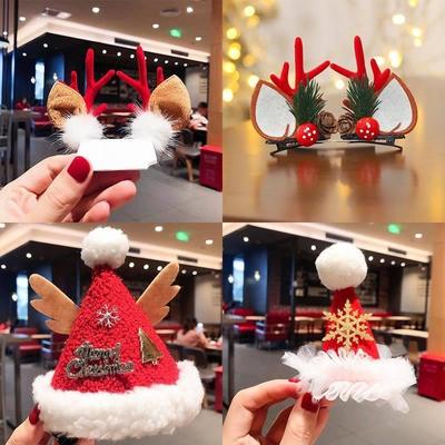 Cute Christmas Hat Hair Clips Headwear Adult Children 1 Pair
