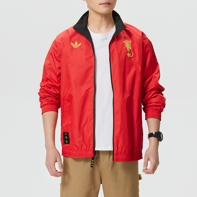 阿迪达斯男装红色新年款梭织外套26春运动服休闲两面穿夹克JM5561