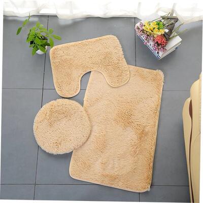 Solid color floor mat toilet three-piece carpet set PV cashm