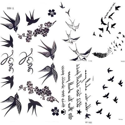 Cute Swallow Bird Feather Temporary Stickers Flower Branch