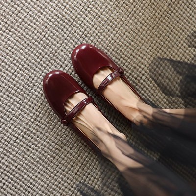 鹿与奈良气质法式文艺复古真皮甜美平底圆头浅口单鞋女奶奶鞋春季