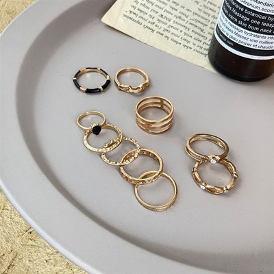 极速Ring set 10 Piece Set rings复古镂空黑色关节W戒指套装10件