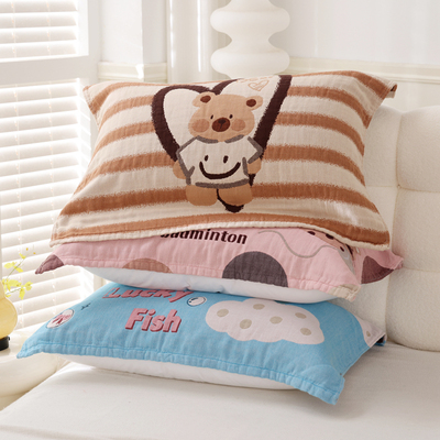 安懒懒全棉四层加厚柔软枕巾一对