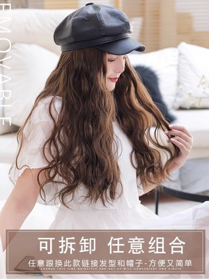 羊毛卷假发帽子女款新款网红可拆卸贝雷帽秋冬季带头发一体的