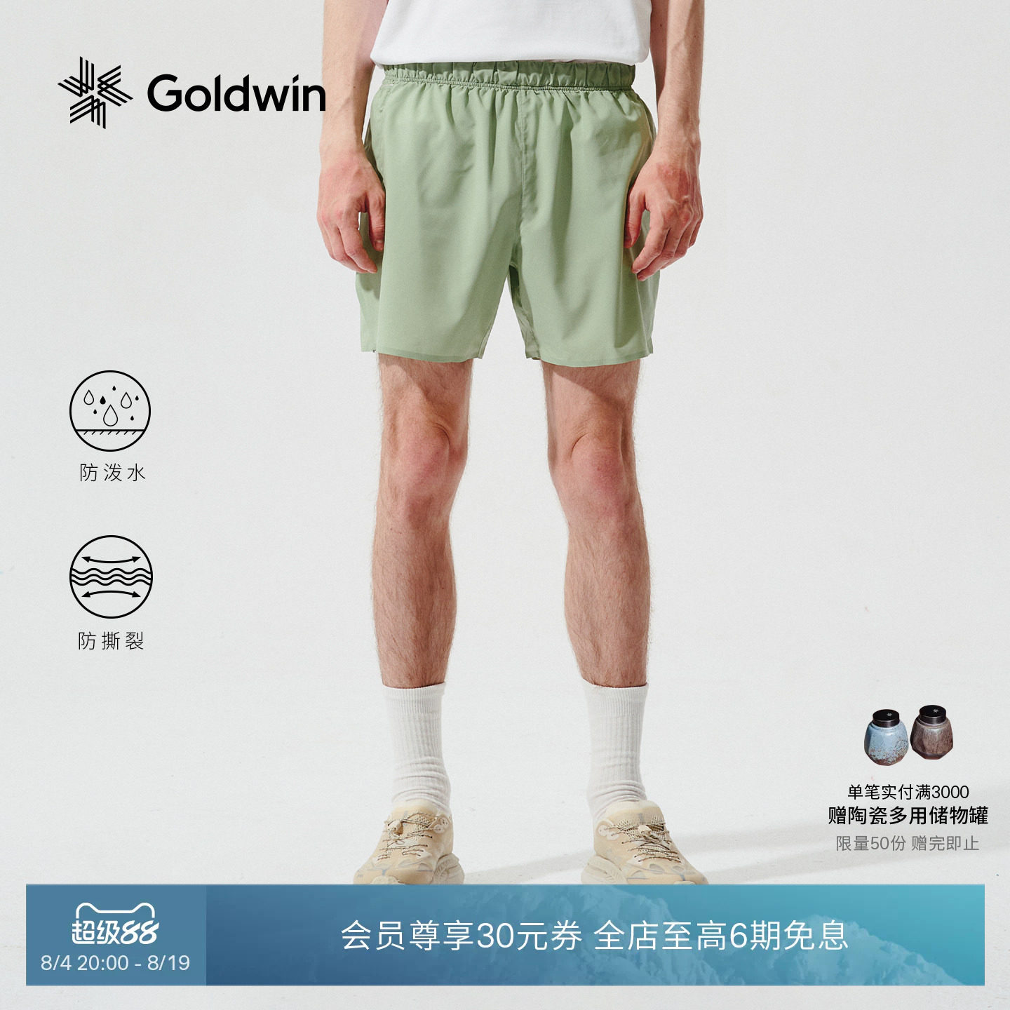 【170BPM越野跑】Goldwin夏轻薄透气侧开叉防泼水专业跑步短裤