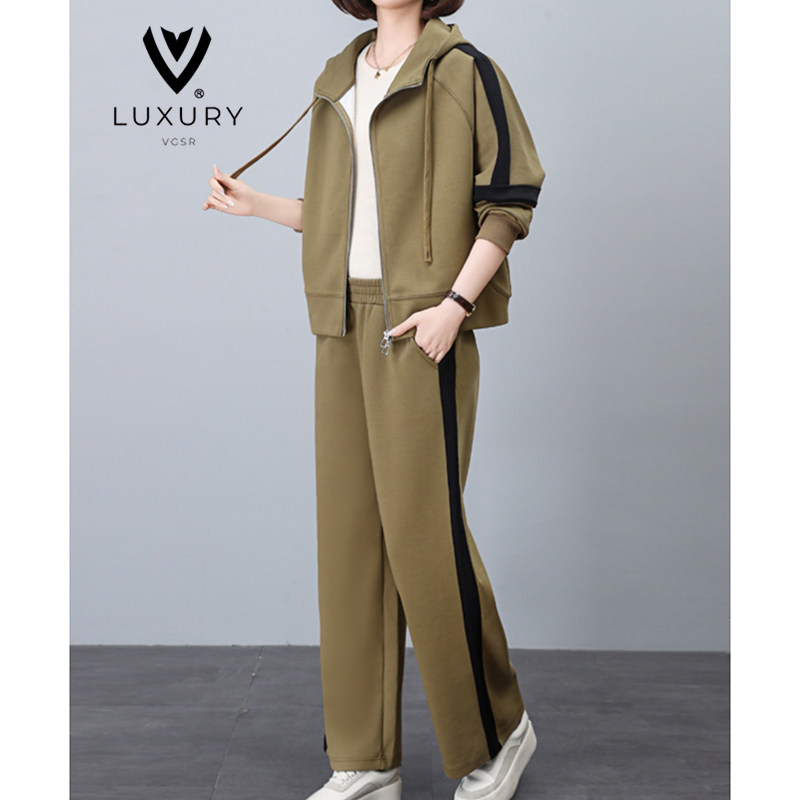 春秋套装女2025新款爆款妈妈时尚减龄妈妈运动休闲撞色卫衣两件套