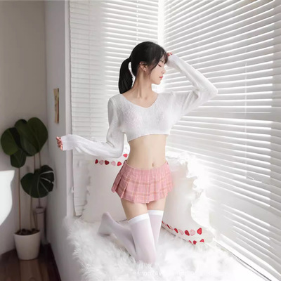 短格子修身百褶半身裙女士