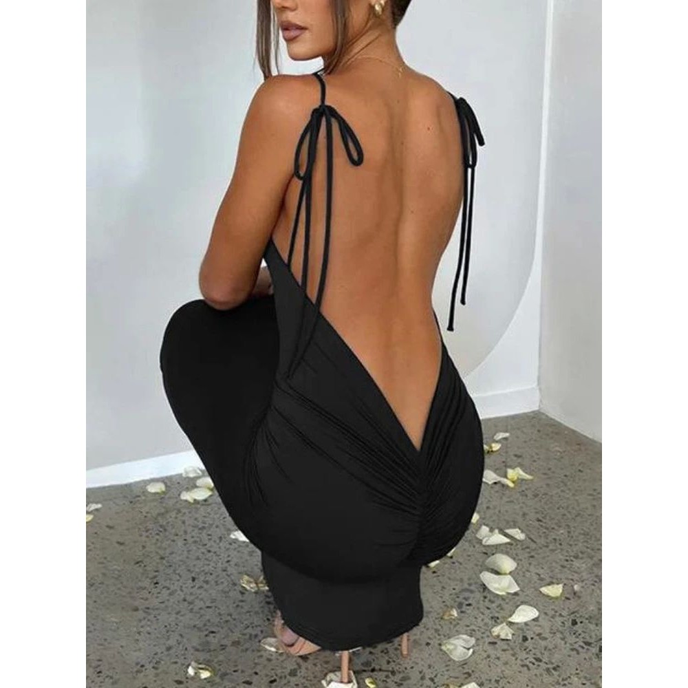 Backless strapless slim fit dress women 女露背绑带修身连衣裙